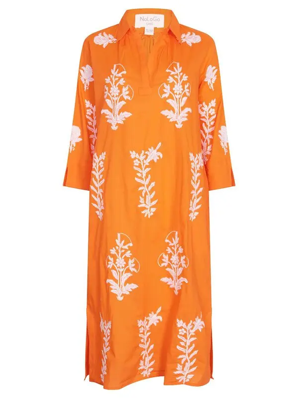 NOLOGO-CHIC Embroidered Long Tourist Dress - Orange