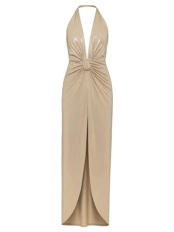 NISSA Backless Lamé Maxi Dress - Gold