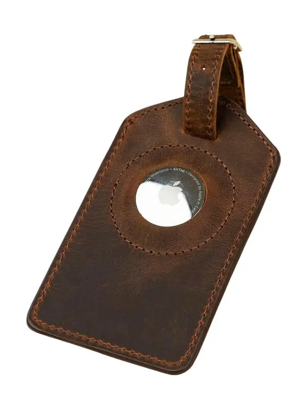LEATHERE Leather Airtag Luggage Tag - Black/brown