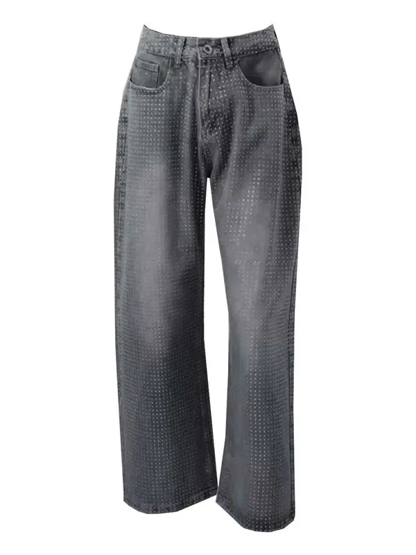 CHANEL JOAN ELKAYAM Crystal Embellished Wide Leg Jeans - Grey