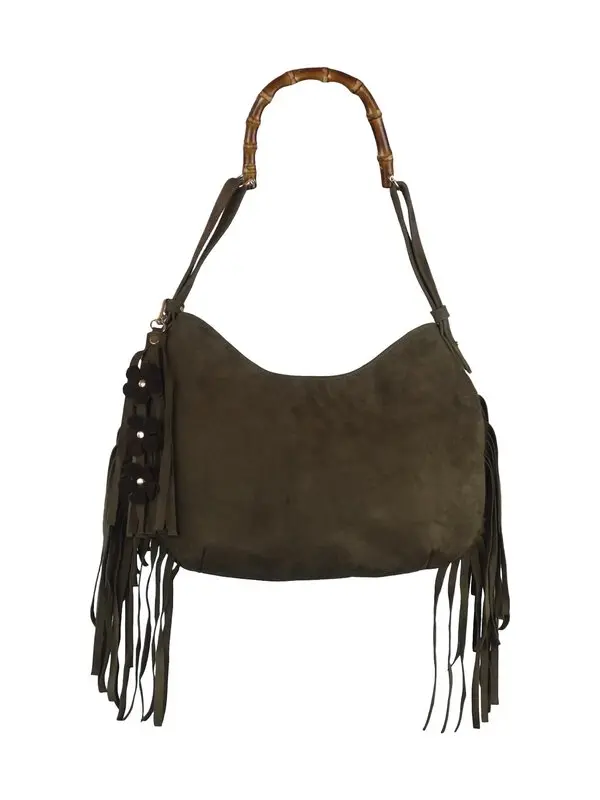 F3ROG BY RANA Suede Fringe Gordon Hobo Bag - Green