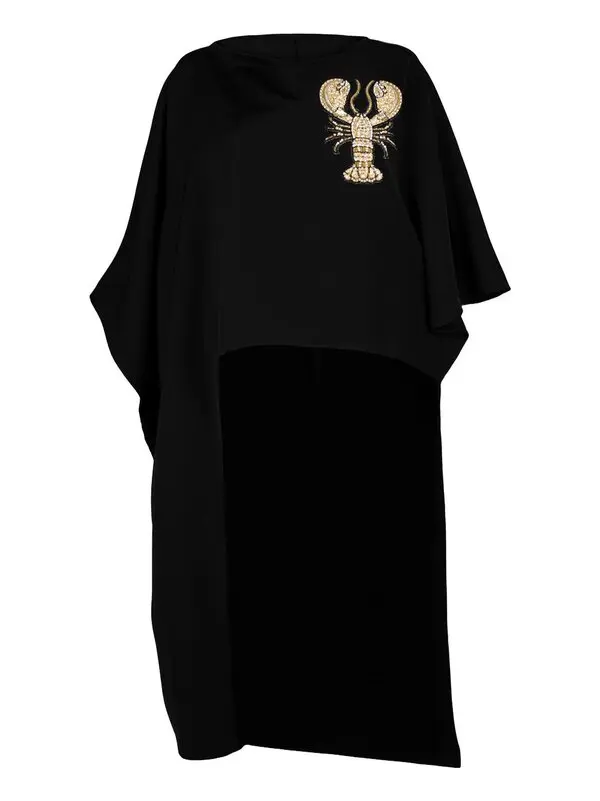 LAINES LONDON Couture Asymmetric Embellished Cape Blouse - Black