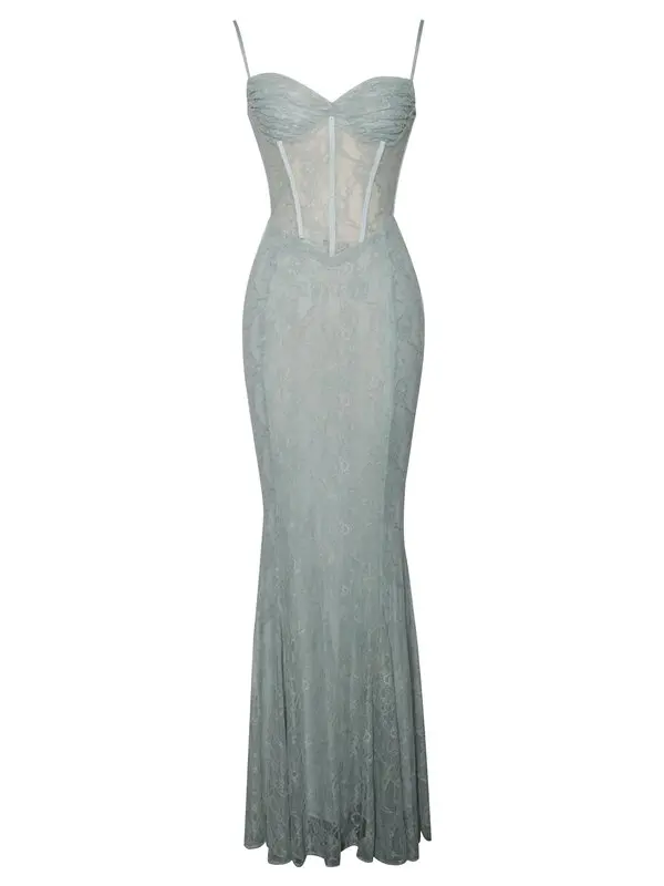 MISS CIRCLE NEW YORK Janelle Mermaid Lace Maxi Dress - Green