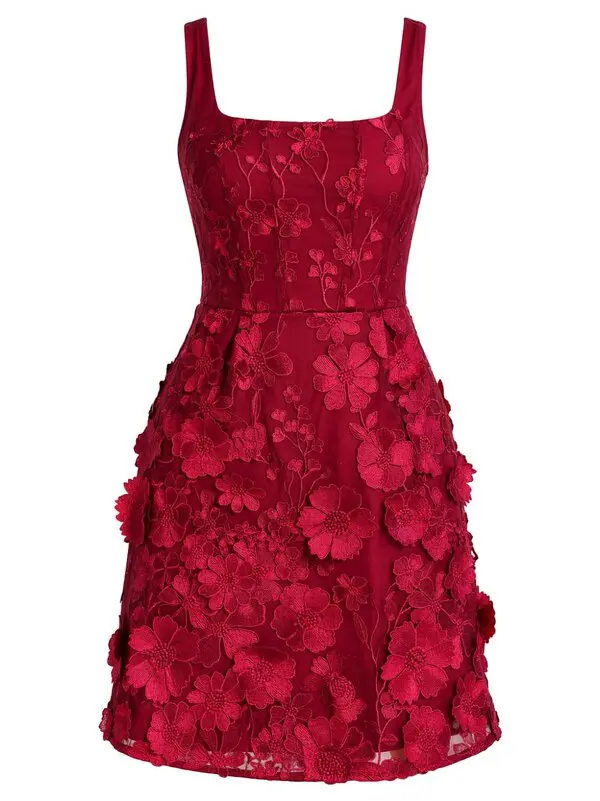 GIRL IN MIND Celeste Floral Square Neck Mini Dress - Red