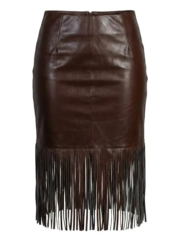 ESTHER SAADIA Vegan Leather Fringe Skirt - Brown