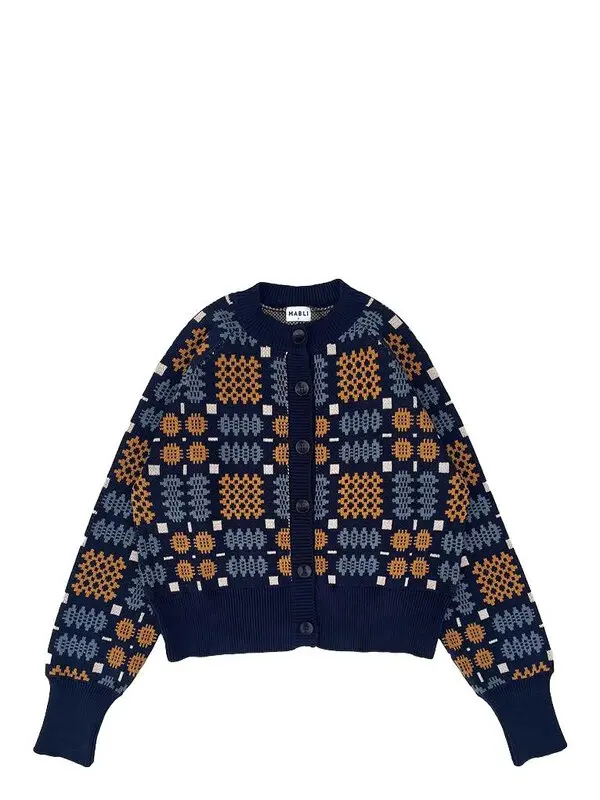 MABLI Carthen Neat Cotton Cardigan - Blue/yellow