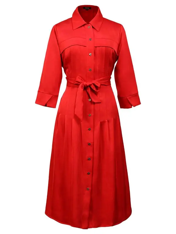 SMART AND JOY Stitched Pleats Shirt-dress - Red