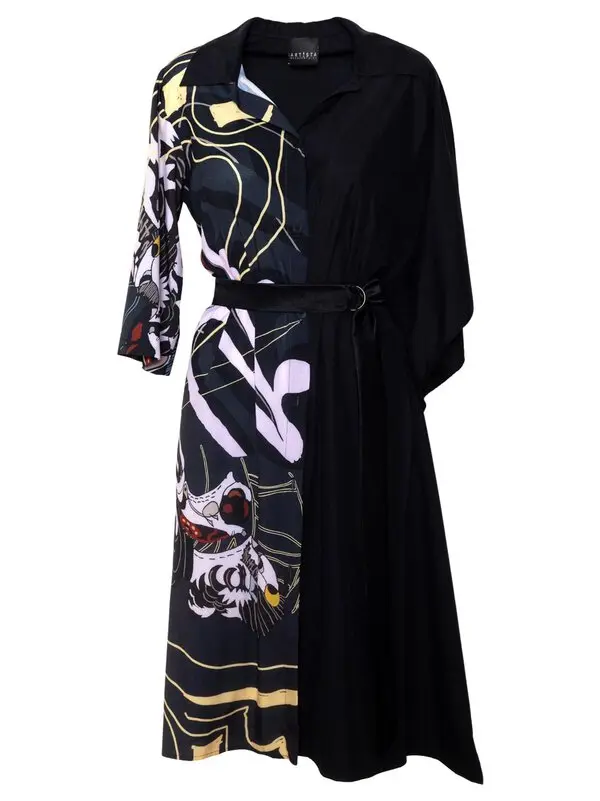 ARTISTA Asymmetric Printed Shirt Dress - Black