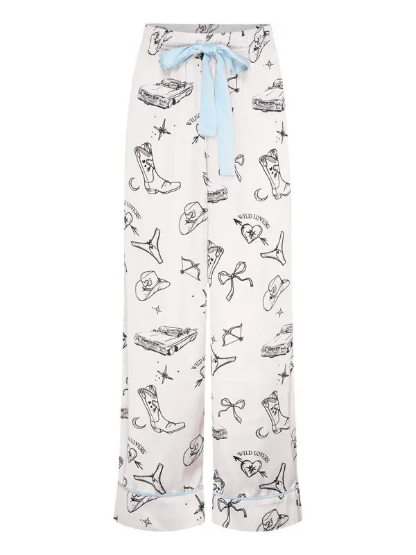 WILD LOVERS LONDON Tia Printed Satin Trousers - White