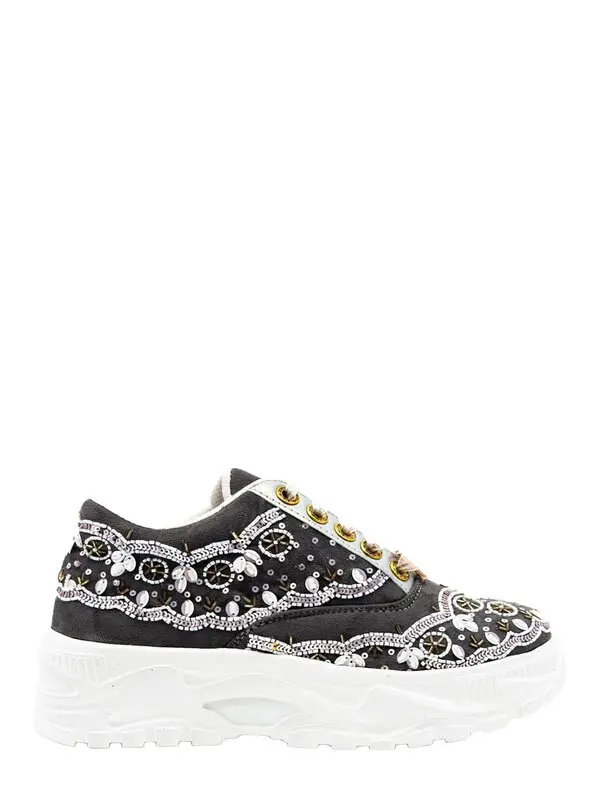 RETTROSE Ava Luxury Embellished Trainers - Grey