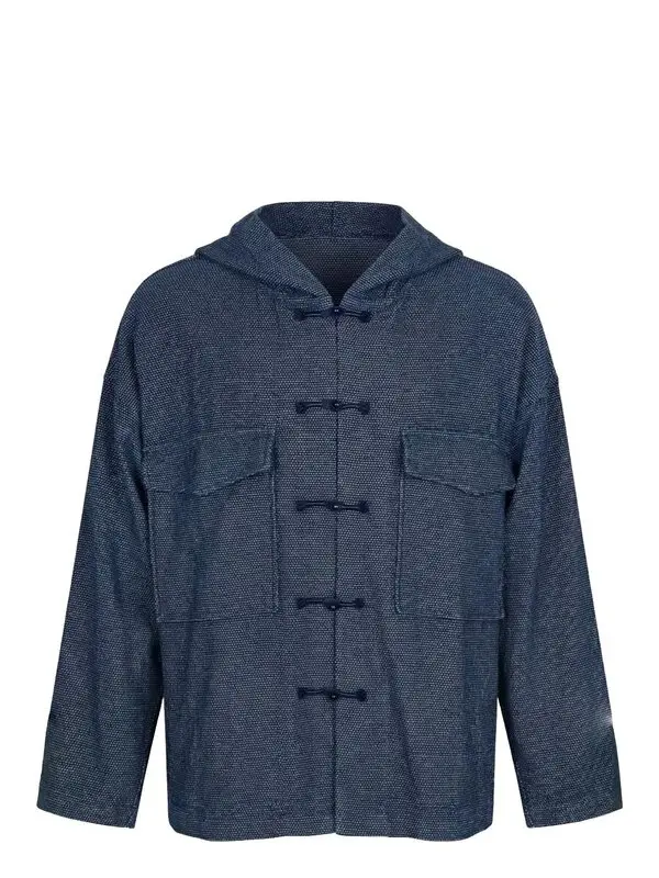 MODENAIRE Textured Cotton Relaxed Fit Hooded Jacket - Blue