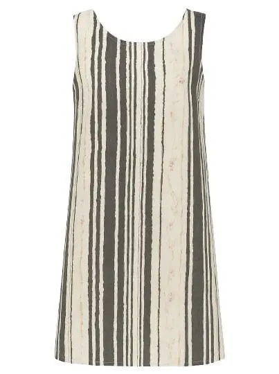 CONQUISTA Striped Sleeveless Dress With Belt - Grey