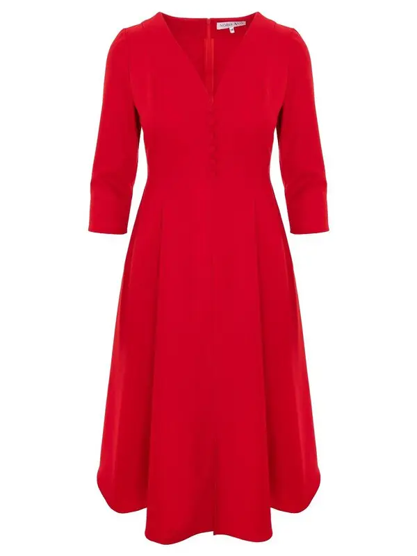 NORIA ANIS Lucienne Fit And Flare Midi Dress - Red