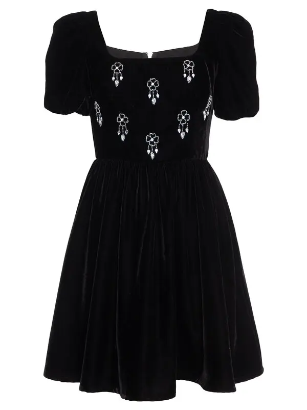 ROSE & NANCY Jolene Hand Embellished Velvet Mini Dress - Black