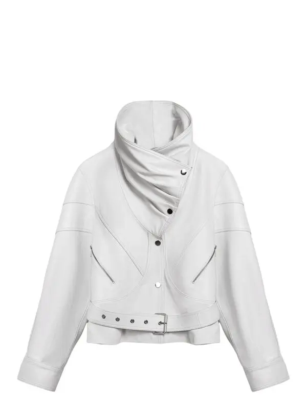 NOCTURNE High-neck Leather Jacket - White