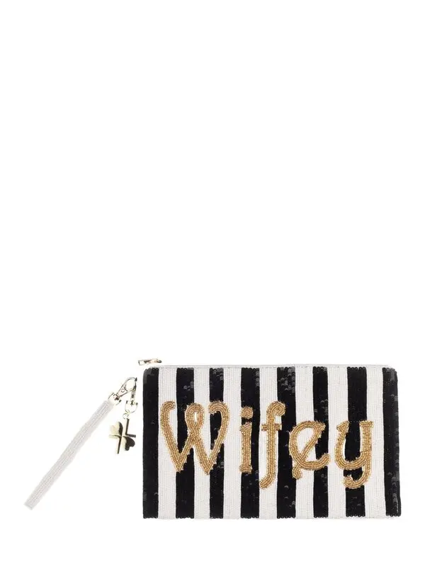 LAINES LONDON Wifey" Hand-beaded Clutch With Gold-tone Detailing - Black/gold/white