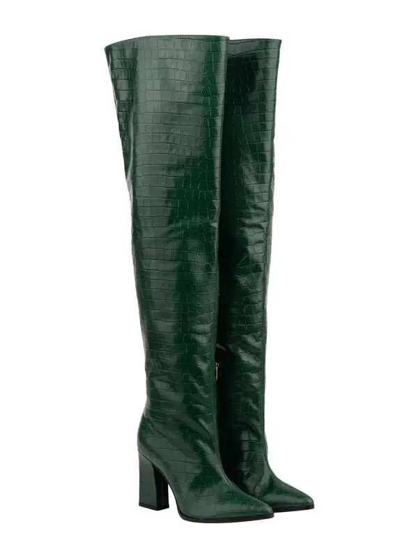 ROSAMUND MUIR LONDON Roma Crocodile Print Over-the-knee Boots - Green