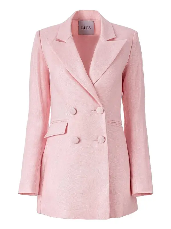 LITA COUTURE Linen Double-breasted Blazer - Pink