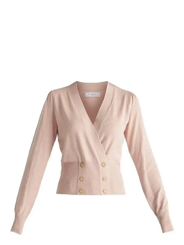PAISIE Long Sleeve Knitted Wrap Top - Pink