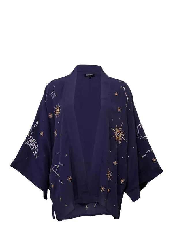 ARTEMIS MUSE Cosmos Embroidered Short Kimono - Blue
