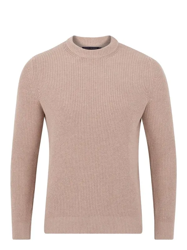 PAUL JAMES KNITWEAR Midweight Cotton Fisherman Ribbed Jumper - Brown