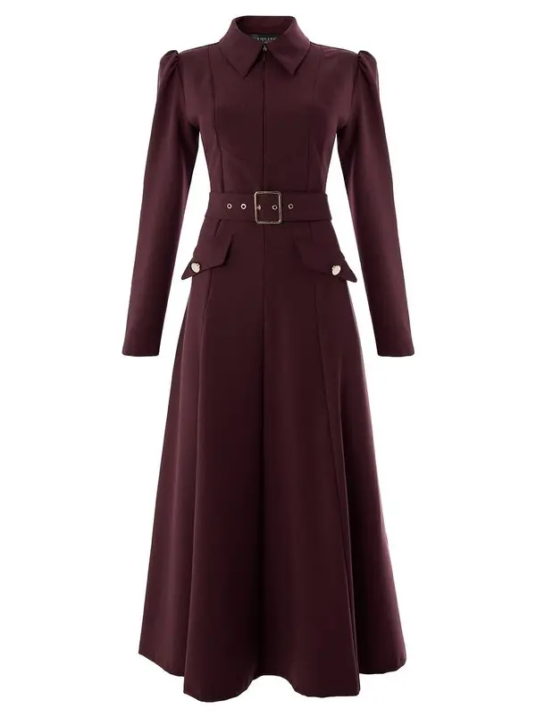 EXQUISE Slim Fit Belted Midi Dress - Red