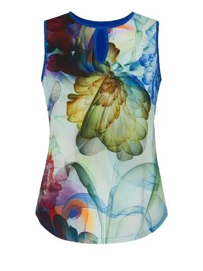 CONQUISTA Printed Sleeveless Top With Keyhole - Blue