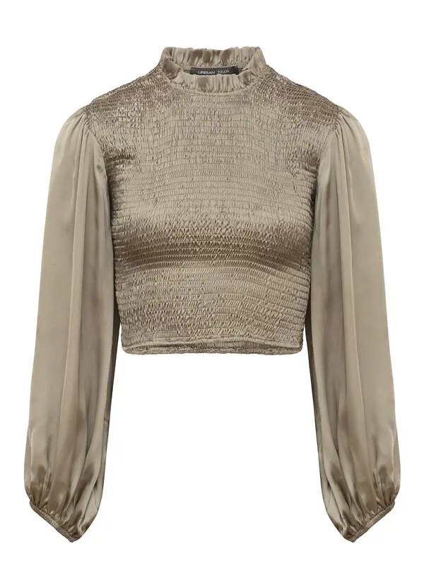 URBAN TOUCH High Neck Long Sleeve Top - Green