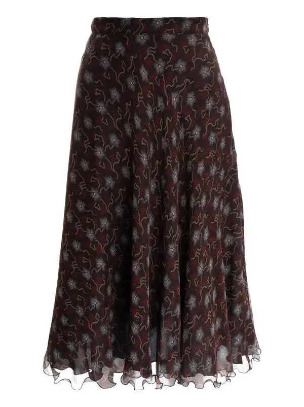 SOFIA TSERETELI Printed Silk Chiffon Skirt - Brown