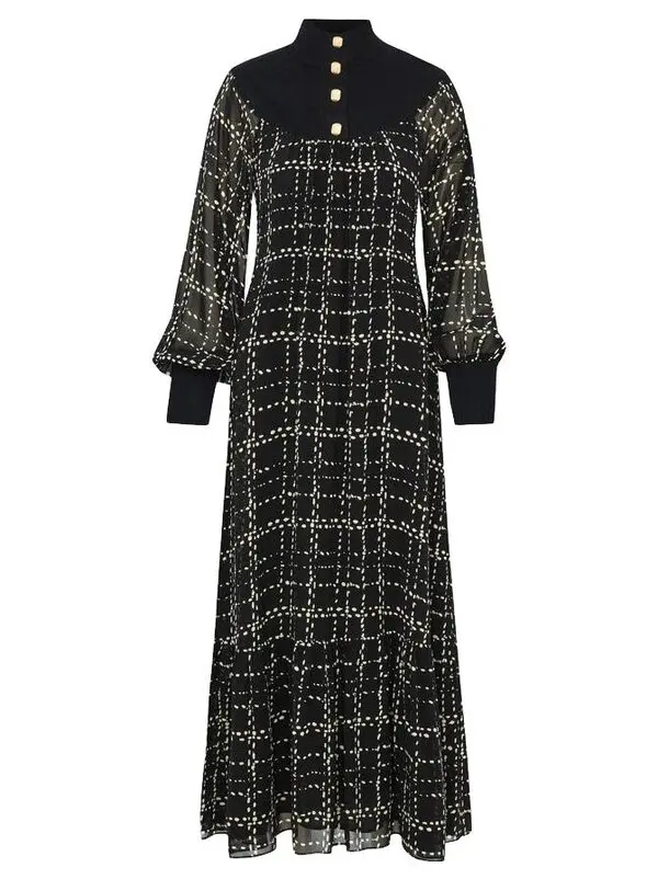 EXQUISE Checked Maxi Dress With Knit Details - Black/white