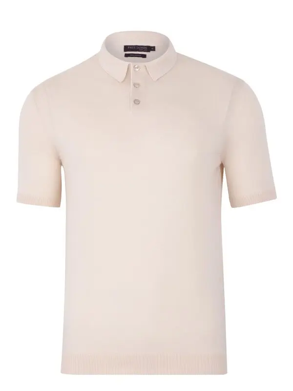PAUL JAMES KNITWEAR Neutrals Ultra Fine Cotton Earl Short Sleeve Polo Shirt Ecru - Beige