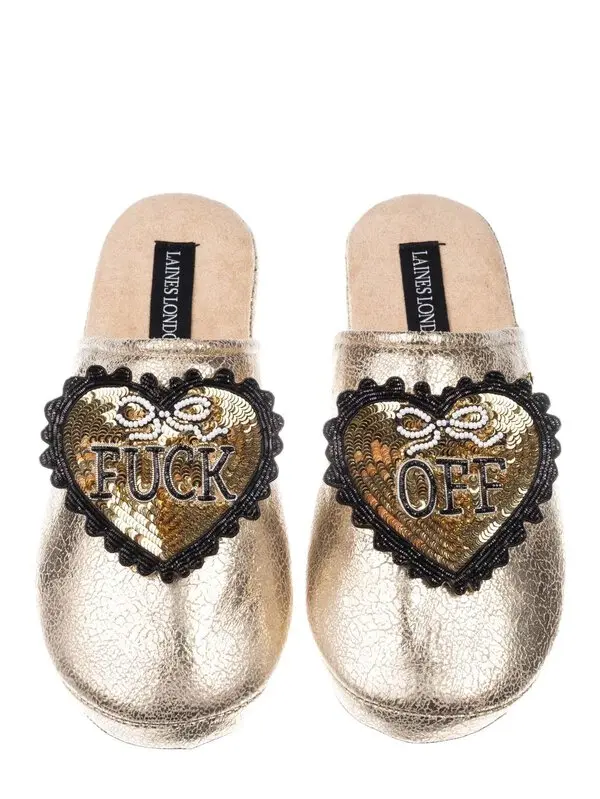 LAINES LONDON Softie Slippers With Brooches - Gold