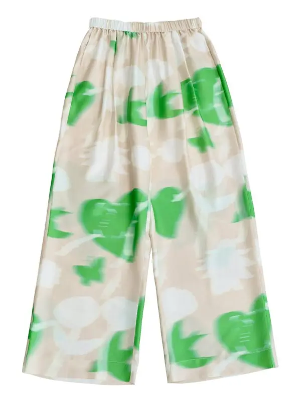 LOST PATTERN Frida's Dream Wide-leg Silk Pants - Green/white