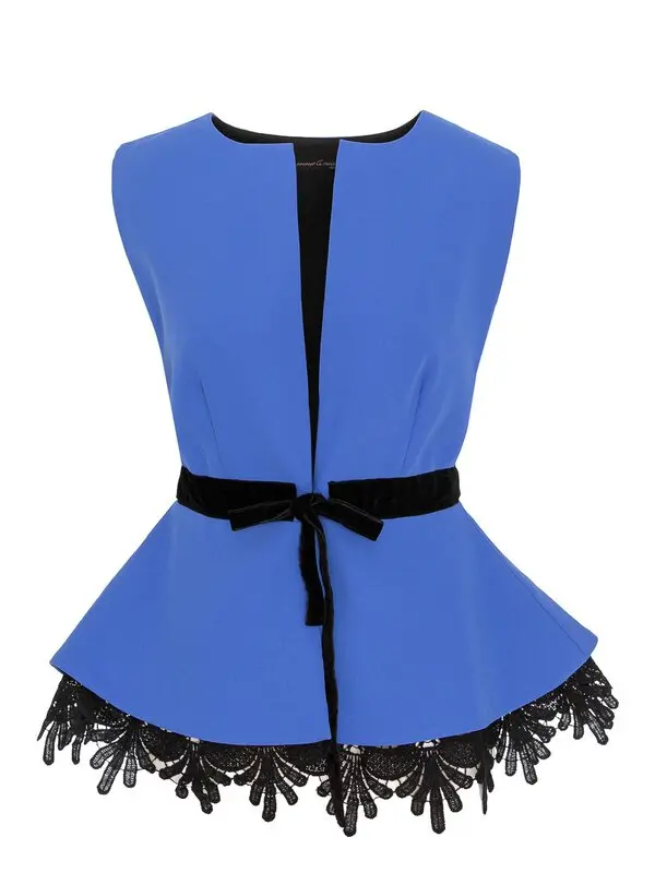 CONCEPT A TROIS Royal Vest With Peplum And Lace Details - Blue
