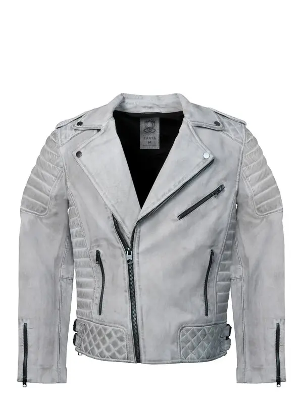 ZASTASTUDIO Moto Biker Leather Jacket - Grey