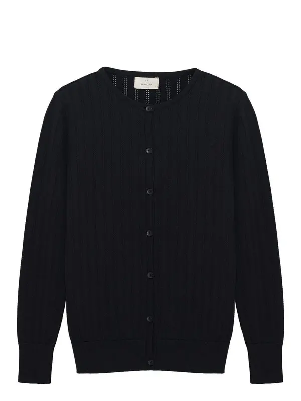 PERALUNA Celine Openwork Knit Cardigan - Black
