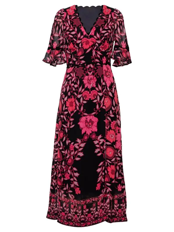 ROSE & NANCY Miriam Floral Print Maxi Dress - Black/pink/red