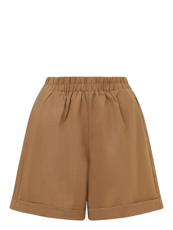 BALOU High Waist Linen Shorts - Brown