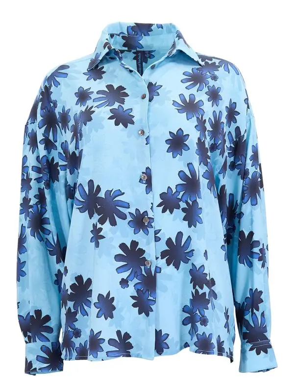 LORDS OF HARLECH Sophie Silk Oversized Floral Shirt - Blue