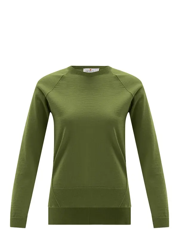 PERALUNA Asymmetric Fine Pullover With Slit Detail - Green