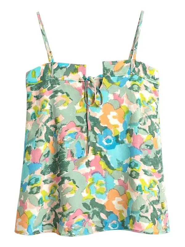 STOVARIA Printed Crepe Silk Camisole - Green