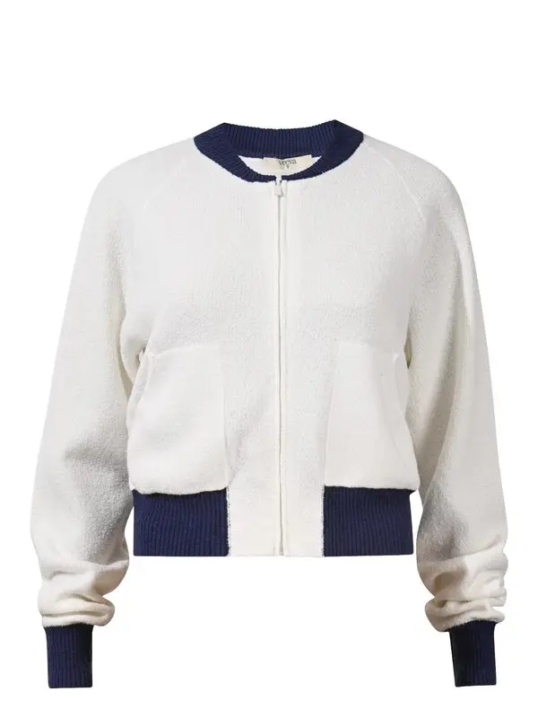 VEEVA Knit Varsity Bomber Jacket - Blue/white