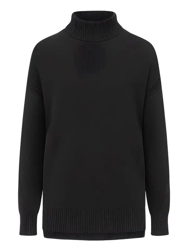 LOOP CASHMERE Chevron Detail Relaxed Polo Sweater - Black
