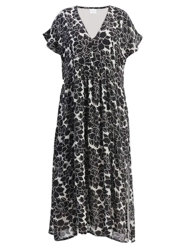 REISTOR Floral Maxi Dress With V-neck And Pockets - Black