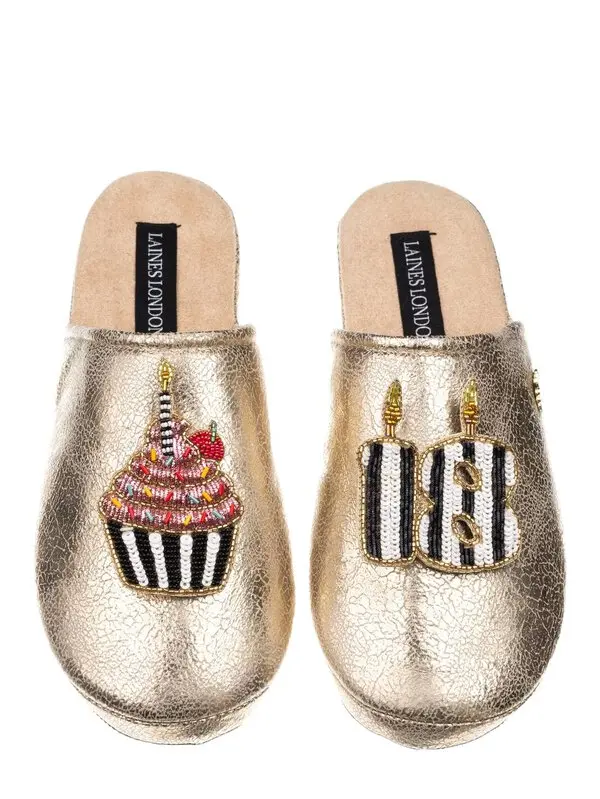 LAINES LONDON Softie Slippers With Brooches - Gold
