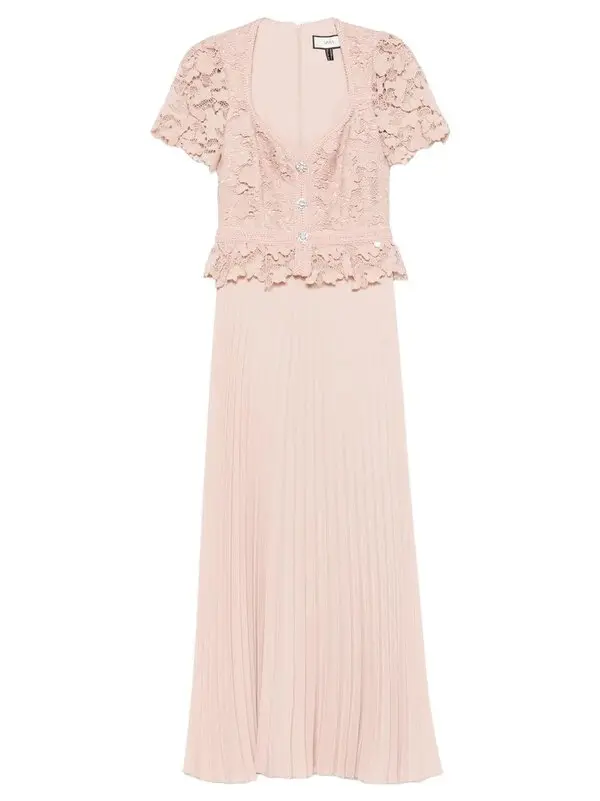 NISSA Pleated Lace Midi Dress - Pink