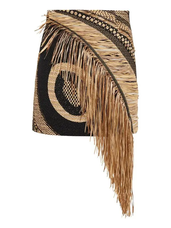 SARAH REGENSBURGER Fringed Mini Skirt - Brown
