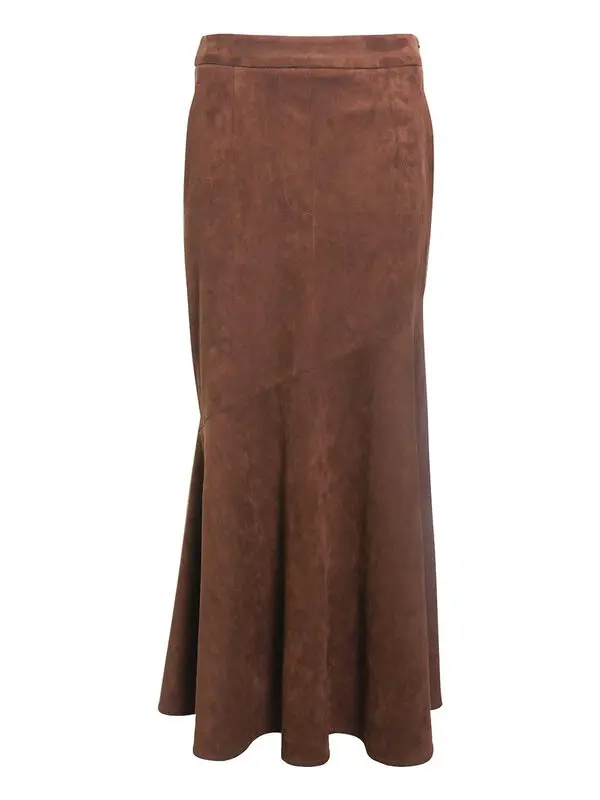AMY LYNN Faux Suede Chiffon Asymmetric Maxi Skirt - Brown