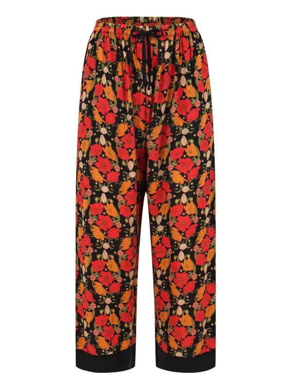 Henelle Floral Print Viscose Pant - Black/red