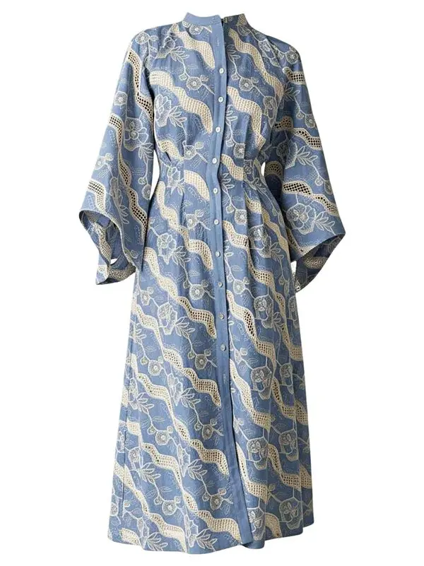 IZABELA MANDOIU Embroidered Denim Tunic Dress - Blue